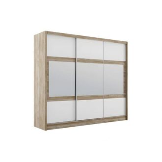 Vente-Unique Vente-unique - Armoire 3 portes coulissantes - Avec miroir - L250 cm - Coloris : Naturel et blanc - leovia