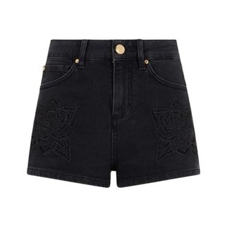 Roberto Cavalli Jeansshorts mit Rosenstickerei - - Shorts - Damen - Schwarzk - XS