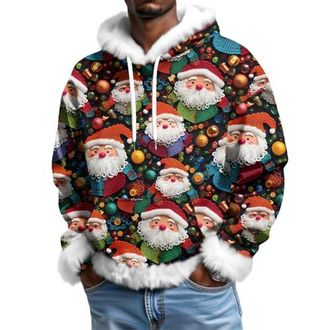 Generic Sweat à capuche pour homme - Sweat à capuche de Noël pour homme - Avec Père Noël et bordure en fourrure synthétique - En polyester - Pour lhiver et le
