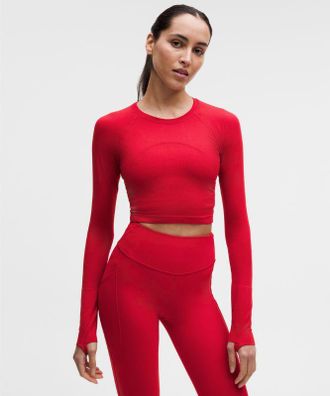 lululemon Swiftly Tech Cropped-Langarmshirt 2.0 f&uuml;r Frauen - Gr&ouml;&szlig;e 10 in Oxford Red