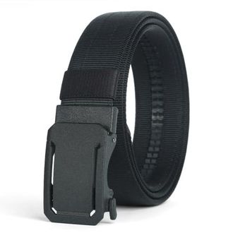 Generic Ceinture tactique en nylon double couche &eacute;paisse avec boucle automatique, ceinture &agrave; cliquet en nylon sans trous r&eacute;glable, Noir, 120 cm