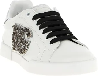 Dolce & Gabbana Womens Silver Calfskin Low Top Sneakers