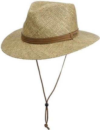 Stetson Chapeau en Zostere avec Jugulaire Homme - Traveller de Soleil Paille jugulaire, Bandeau Cuir Printemps-ete Ete - M (56-57 cm) Nature