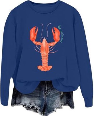 Generic 2025 Sweat &agrave; capuche homard r&eacute;tro et &agrave; motifs pour femme, bleu, L