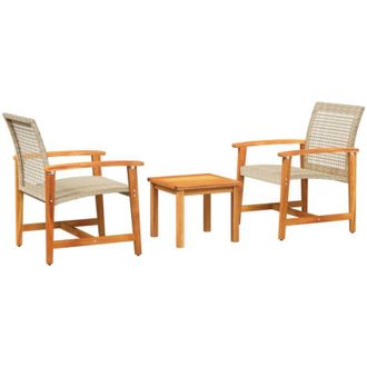 vidaXL Ensemble de bistro 3 pcs beige r&eacute;sine tress&eacute;e et bois dacacia