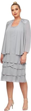 S.L. Fashions Robe Veste à Volants ornée (Petite et régulière) Occasion spéciale, béton, 40 Femme