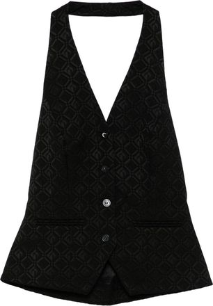 Marine Serre Neckholder-Oberteil mit Moon Diamond-Jacquard - Schwarz