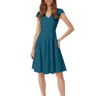 Generic Robe d&eacute;t&eacute; Femme Couleur Unie Manches Courtes Col V Combinaison D&eacute;contract&eacute;e Grande Swing Jupe Courte &Eacute;t&eacute; Jupe D&eacute;contract&eacute;e, vert, 4XL