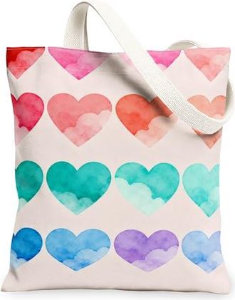 Generic Sacs fourre-tout en toile &agrave; motif de coeur, sacs &agrave; provisions r&eacute;utilisables, &eacute;l&eacute;gants et l&eacute;gers et lavables, multicolore, 13x15 Inch