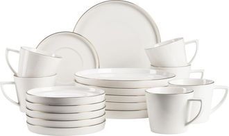 Mäser Serie Sita, Teller Set für 6 Personen, Essgeschirr aus weißem Porzellan mit Goldrand, schlicht, elegant, Porzellan, weiß