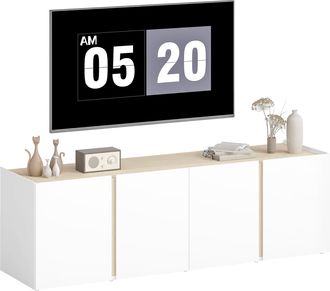HOMCOM TV Schrank Lowboard für Fernseher bis zu 65 Zoll, 135 cm lang Hochglanz Fernsehtisch mit Verstellbaren Ablagen, Kabelmanagement, 4 Soft-Close-Türen fü