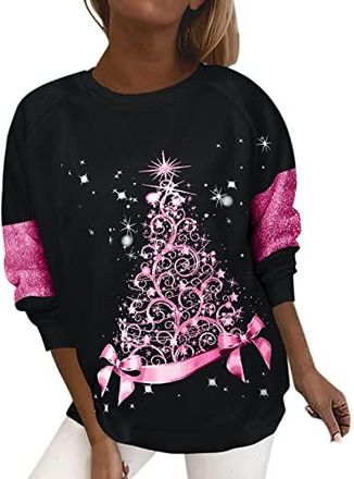 Generic Sweat Noel Femme Imprim&eacute; Sapins De No&euml;L Pull No&euml;l sans Capuche Grande Taille Manches Longues Rigolo pour Femmes Sweatshirts Merry Christmas D&eacute;Contract