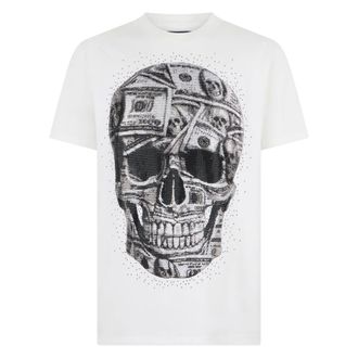 Philipp Plein Homme, Tops, Blanc, Taille: L T-Shirt Col Rond Ss Skull
