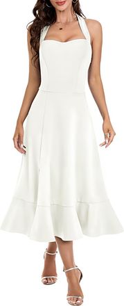 Dresstells Cocktailkleid Damen Elegant Brautkleid Standesamt Confirmationskleider Festliche Ballkleid Kleid Hochzeitsgast Wei&szlig; 2XL