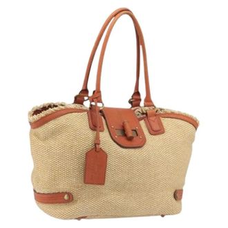 Burberry Sac cabas vintage en cuir avec poign&eacute;es en bois - Femme - Pre-owned - Beige - Taille: ONE Size