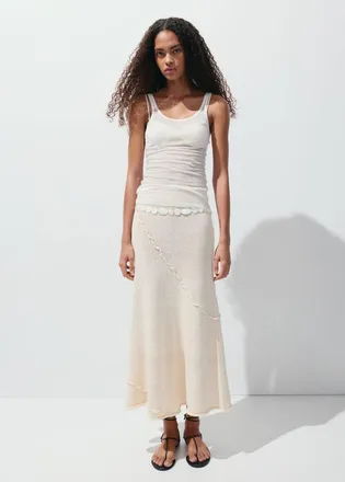 Mango Jupe en maille avec d&eacute;tail de coutures ondul&eacute;es sable - Femme - XXS - MANGO