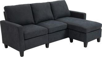 HOMCOM Ecksofa Couch mit Wendbar Chaiselongue 3 Sitzer Sofa L Form Gepolsterte Eckcouch f&uuml;r Wohnzimmer, Schlafzimmer, 197 x 139 x 91 cm, Dunkelgrau