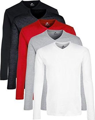 Lower East LE158 Chemise &agrave; Manches Longues, Blanc/Noir/Gris/Anthracite/Rouge (Lot de 5), Homme