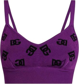 Dolce & Gabbana Femme, Sous-v&ecirc;tements, Violet, Taille: 38 FR Logo Jacquard Knit Bralette Top