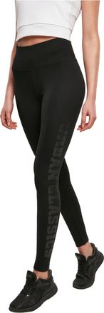 Urban Classics Damen High Waist Leggings Yoga-Fitness-Hose, Lange Streetwear- & Sporthose mit tonalem Logo Schriftzug, Farbe Schwarz, Gr&ouml;&szlig;e XS