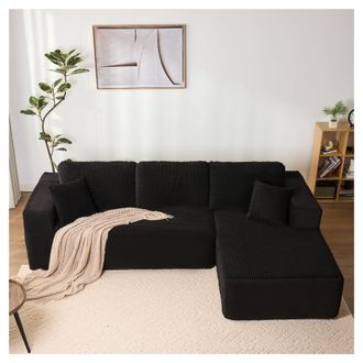 Generic Rahmenloses Bodensofa, Modulares L f&ouml;rmiges Ecksofa, mit Schlaffunktion, Cordstoff, Hautfreundlich und komfortabel, montagefrei, Zum Lesen(Schwarz,Rec