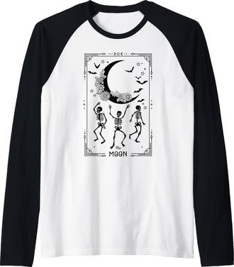 Trendy Apparel Halloween The Moon Skeleton Bats Tarot Card Raglan