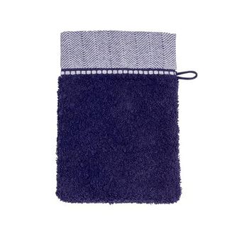 Möve Brooklyn Uni mit Fischgratbordüre Waschhandschuh 15 x 20 cm aus 85% Baumwolle / 10% Viskose / 5% Leinen, deep sea