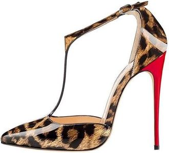 Generic Escarpins élégants à Bout Pointu et Bride en T pour Femmes, Chaussures à Talons Aiguilles Sexy à Bout Fermé et Bride à la Cheville pour Robe de Soirée