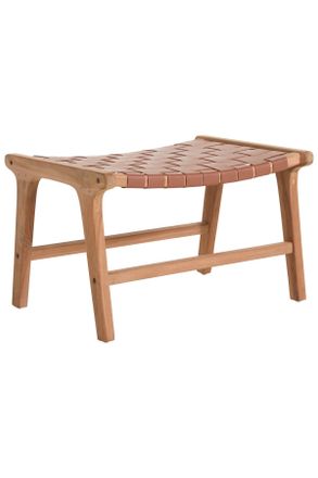 Livetastic Hocker, Natur, Braun, Leder, Holz, Echtleder, Rindleder, Teakholz, vollmassiv, quadratisch, 65x40.5x46 cm, Wohnzimmer, Hocker, Sitzhocker