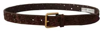 Dolce & Gabbana Mens Brown Calf Leather Embossed Gold Metal Buckle Accessory