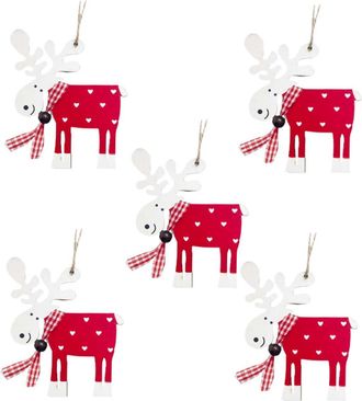 Lurrose 5 St&uuml;ck Teiliges Holz Elch Anh&auml;nger Weihnachtsbaumschmuck Rot Handbemalt Leicht und Tragbar Festliche Weihnachtsbaum Deko f&uuml;r Zuhause und Party