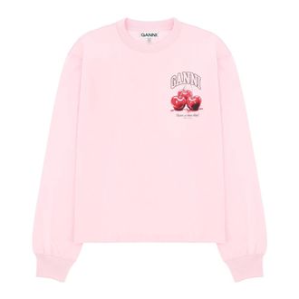 Ganni Femme, Tops, Rose, Taille: 40 FR Basic Cotton Jersey Long Sleeve