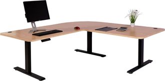 Mendler Eck-Schreibtisch HWC-D40, Computertisch elektrisch höhenverstellbar 178x178cm 84kg MVG - Hellbraun, schwarz