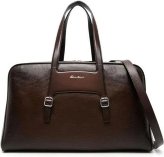 Santoni Homme, Sacs, Brun, Taille: ONE Size Sac Week-End en Cuir Gaufr&eacute;