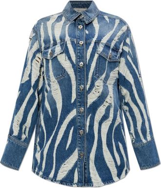 Blumarine Femme, Vestes, Bleu, Taille: 36 FR Veste en jean &agrave; effet vintage