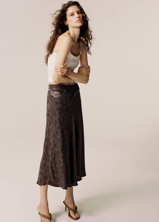 Mango Jupe &eacute;vas&eacute;e en jacquard marron - Femme - XXS - MANGO