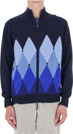 Ballantyne Cardigan zipp&eacute; &agrave; motif losanges - Homme - Pulls - Bleu - Taille: M
