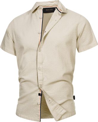 Indicode Herren INMaribo Kurzarmhemd aus Seersucker | Herrenhemd gestreift f&uuml;r M&auml;nner Kit, XXL