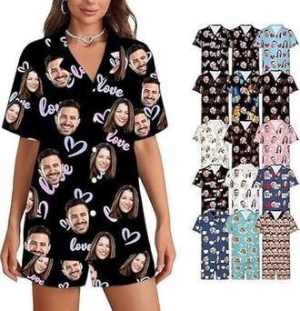 Generic Pyjama photo personnalis&eacute; pour femme avec visage photo - Ensemble de pyjama personnalis&eacute; en satin pour femme - Ensemble de pyjama 2 pi&egrave;ces pour femme 