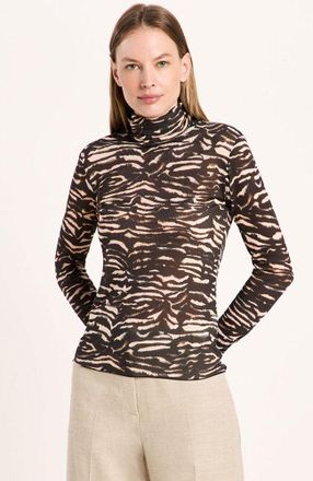 Lanius Lanius Damen vegan Rollkragenshirt Animal Stripes Braun