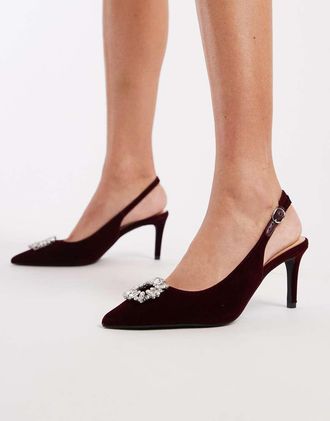 New Look Chaussures ornement&eacute;es &agrave; bride arri&egrave;re avec boucle et talon - Bordeaux-Rouge