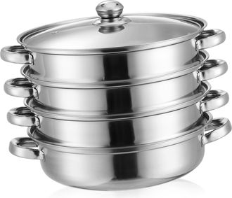 Hemoton Edelstahl-Dampfgarer 4-Stufiger Dampfgarer-Stapel Und Dampf-Topf-Set Mehrzweck-Kochgeschirr Super -28Cm