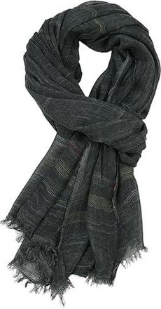 Generic Écharpe Homme Écharpe à Rayée Coton Lin Doux Longue Écharpe Foulard Chèche avec Frangé Chèche Chale Stole pour Automne et Hiver (Noir)