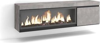 Skraut Home | TV-Schrank, Lowboard | für Wohnzimmer und Esszimmer | 160 | Für TV-Geräte bis zu 65 | Elektrokamin XXL | Hängend | Moderner Stil | Zement