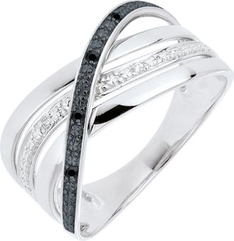 Edenly Ring Saturn Quadri - Weißgold - Schwarze & weiße Diamanten - 9 Karat