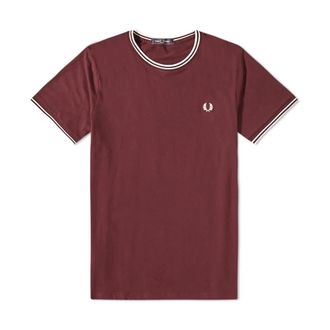 Fred Perry Homme, Tops, Rouge, Taille: XL T-Shirt Col Rond à Double Liseré