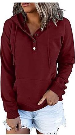 Generic Manteau à capuche en polaire Sherpa pour femme, pull à capuche avec poche boutonnée, col en V pour femmes, sweatshirts à manches doubles, sweatshirts 