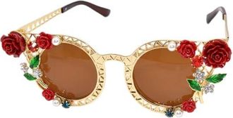 Generic Diamant Fleur Perle Marron Lunettes de Soleil Femmes Eté Rétro Lunettes de Soleil Lunettes de Soleil Visière, doré, Taille unique