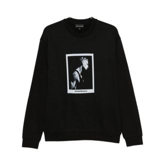 Emporio Armani Bedruckter Baumwollpullover - - Sweatshirts & Hoodies - Herren - Schwarzk - S