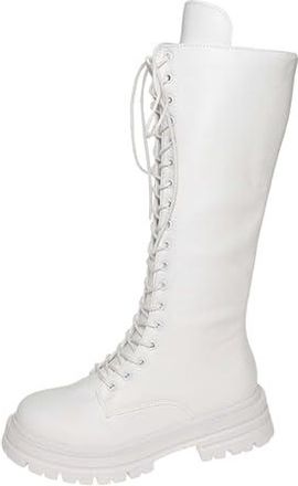 Generic Bottes à lacets marron pour femme - Style décontracté - Bout rond - Élégantes - Confortables - Fermeture éclair latérale - Talon bas - Antidérapantes 